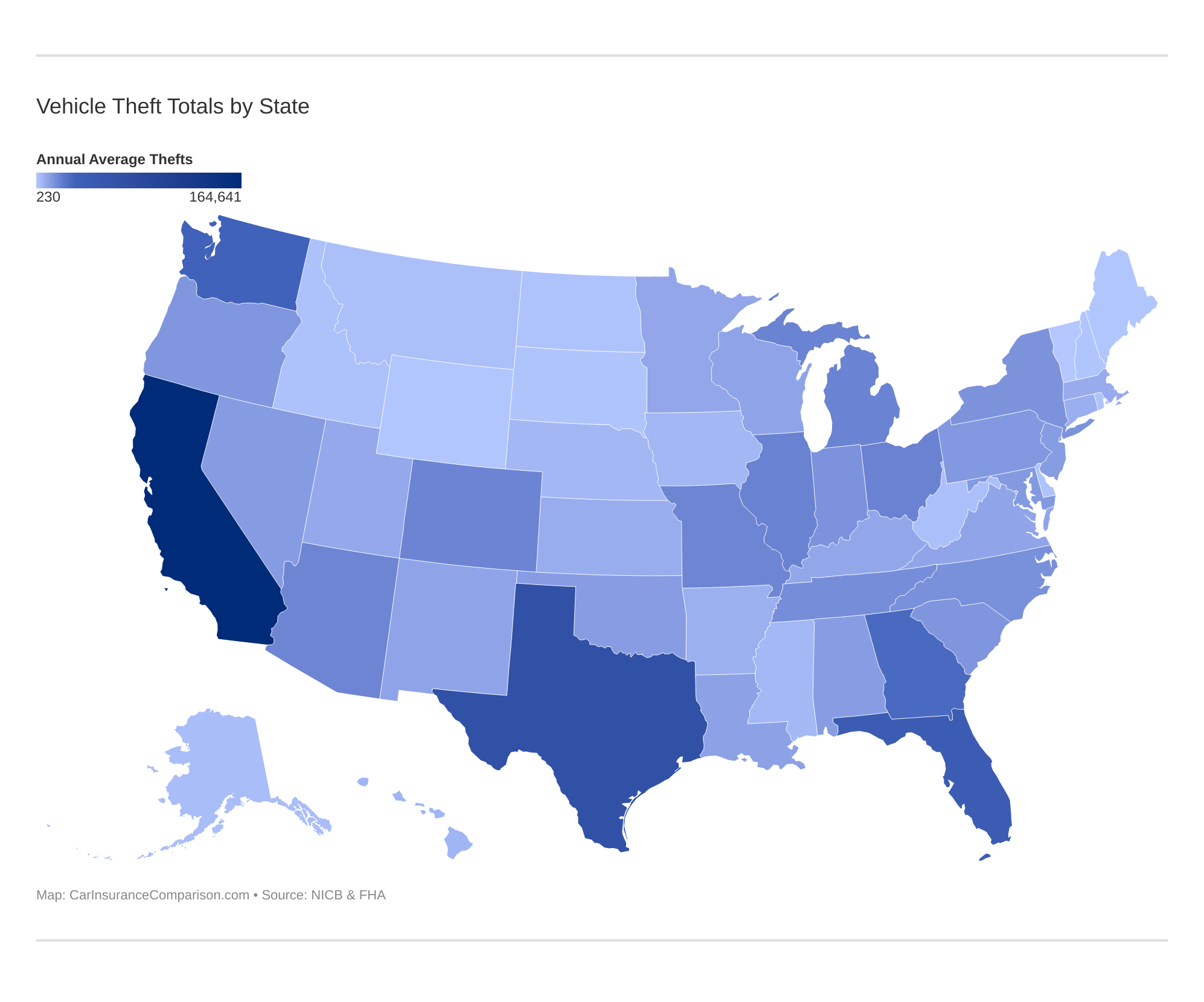 15 States with the Highest Vehicle Theft Rates (5-Year Study)